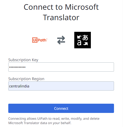 Integration Service – Microsoft Translator-Authentifizierung