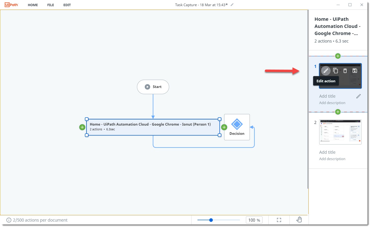 Task Capture – Benutzeroberfläche