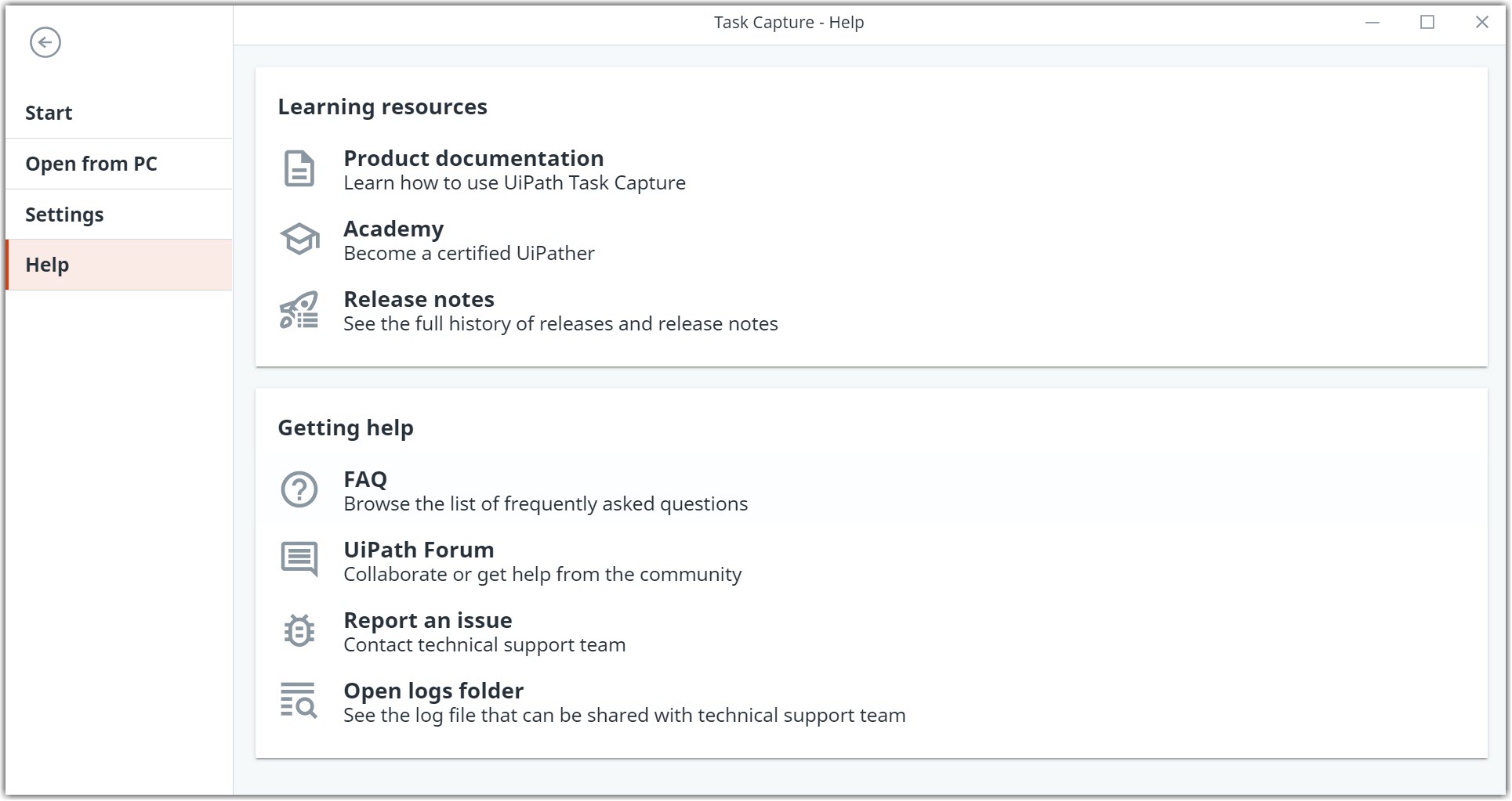 Task Capture – Hilfe erhalten