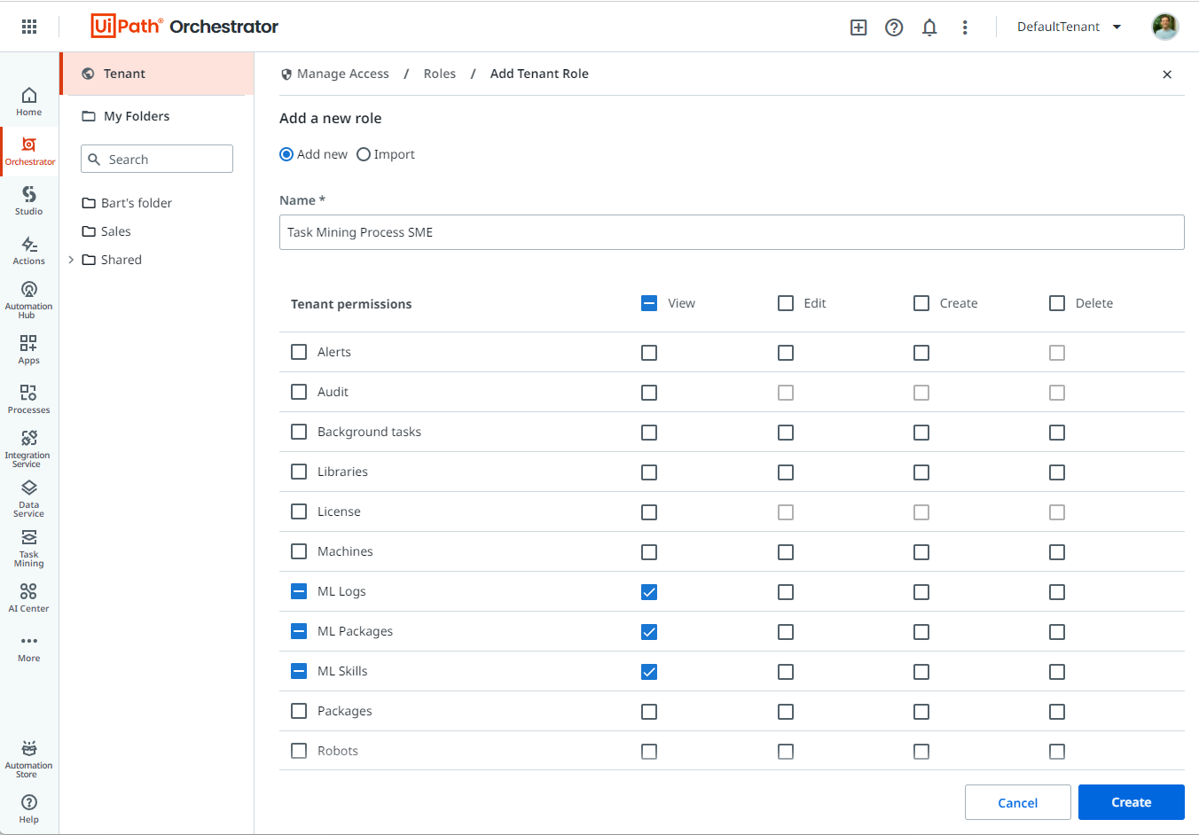 Task Mining – AI Center-Berechtigungen