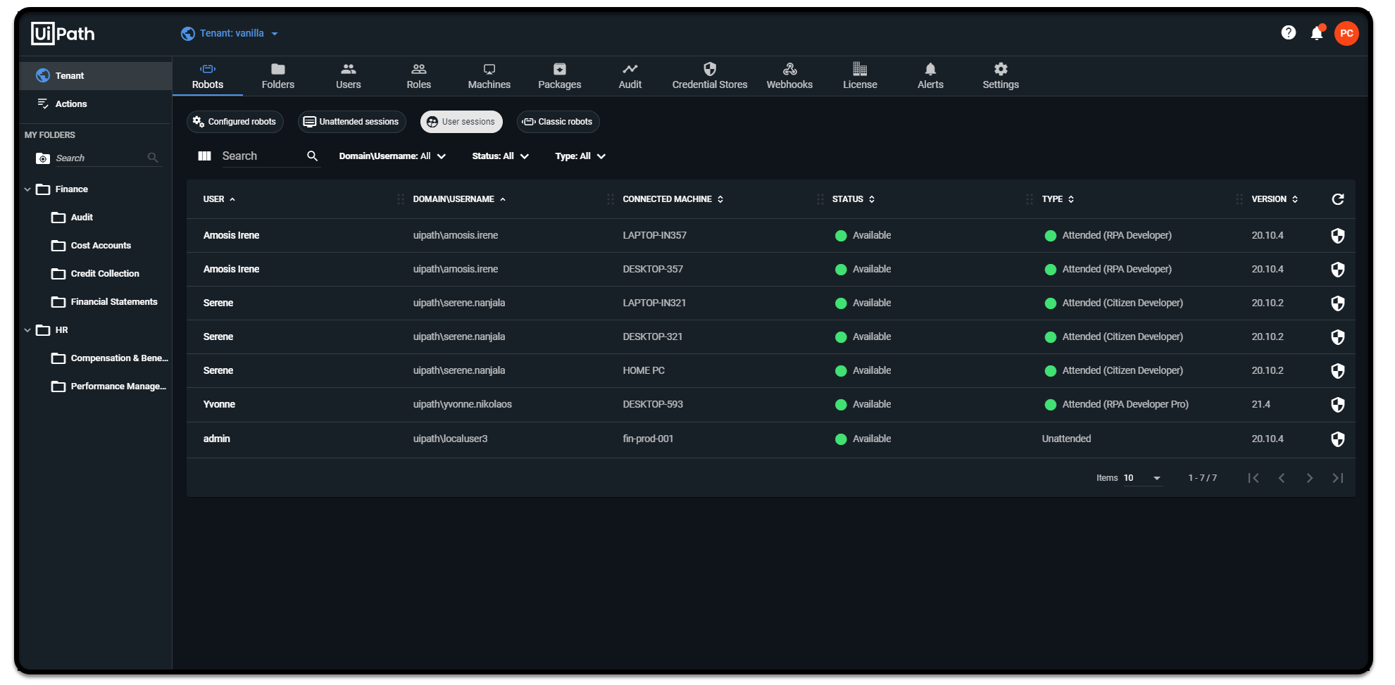 Orchestrator: UiPath Robots