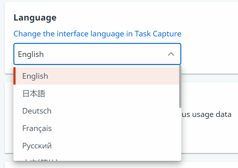 Task Capture: configuración del idioma