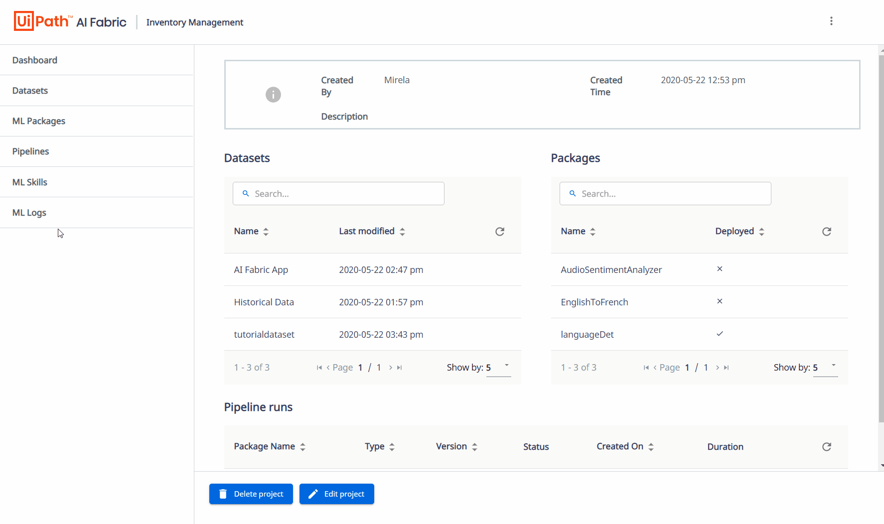 AI Center - Gestion des paquets ML
