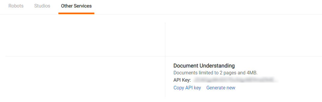 Document Understanding : clé API