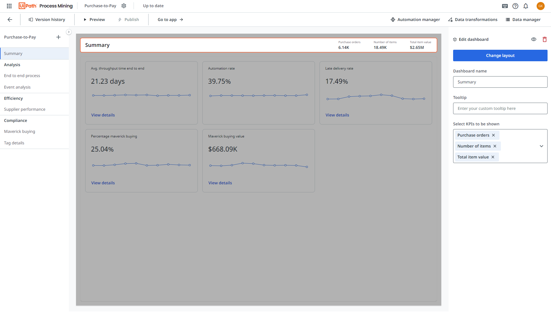 Process Mining - Travailler avec l'éditeur de tableau de bord
