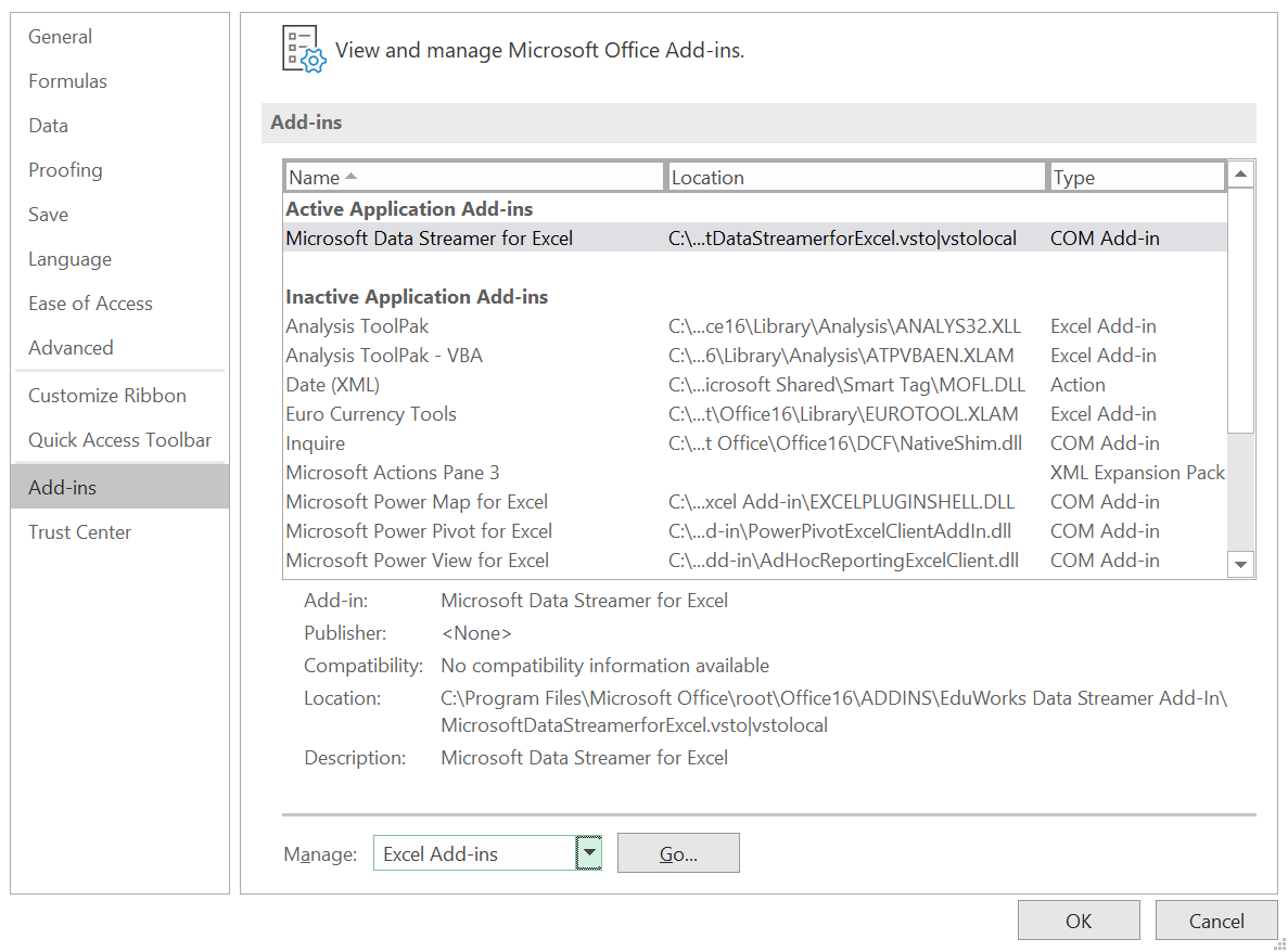 Studio - Complément Excel