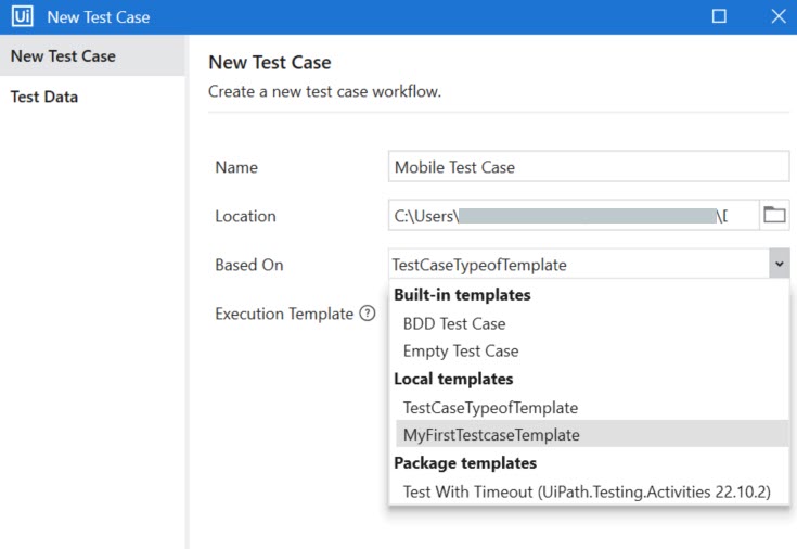 Studio - Modèles de cas de test