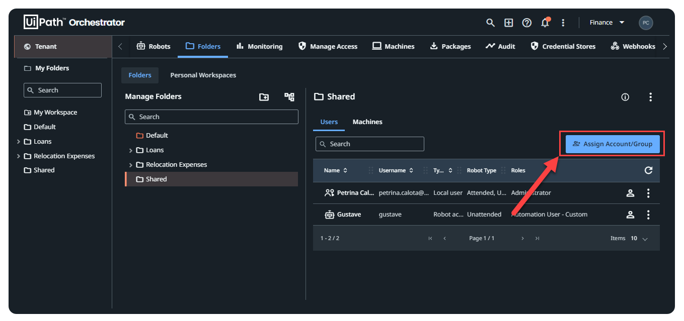 Orchestrator - Automation Suite ロボットで無人オートメーションを実行する