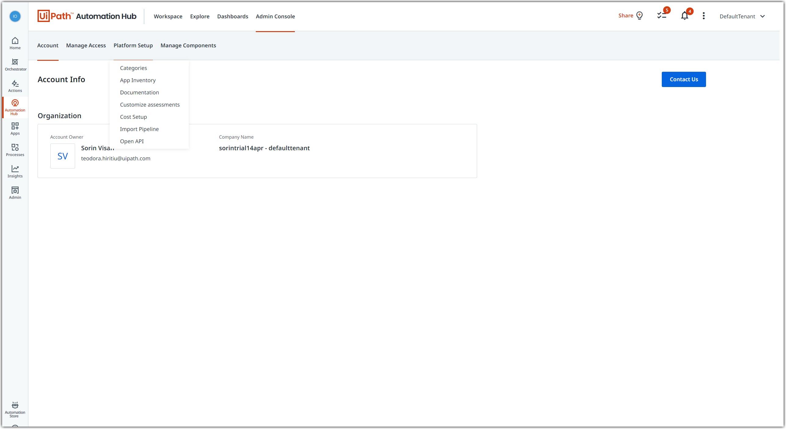 Automation Hub - 平台设置